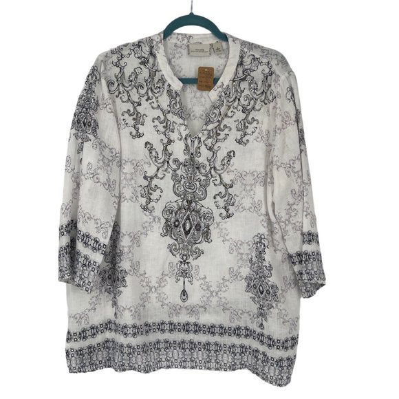 Chico’s | Tops | Chicos 0 Linen Jewel Embellished Tunic Top Sz 2 L ...